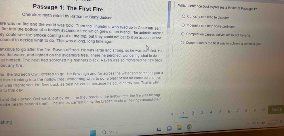 Passage 1: The First Fire Which sentence best expresses a theme of ...