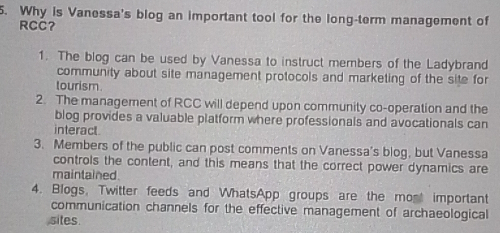Solved: Why is Vanessa's blog an important tool for the long-term ...