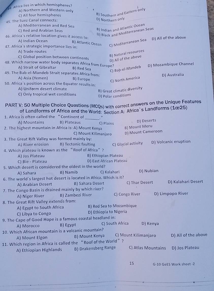Solved: Africa lies in which hemispheres? A) Northern and Western only ...