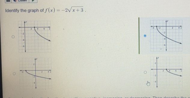 Solved: Lister Identify the graph of f(x)=-2sqrt(x+3). [Math]