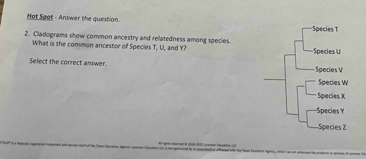 Resuelto:Hot Spot - Answer the question. 2. Cladograms show common ...