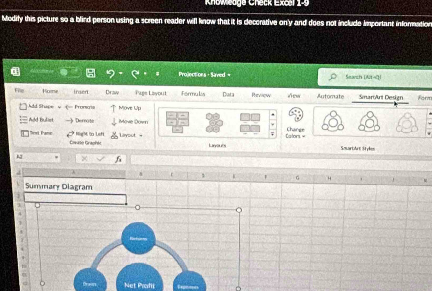 Solved: Knowedge Check Excel 1-9 Modify this picture so a blind person ...