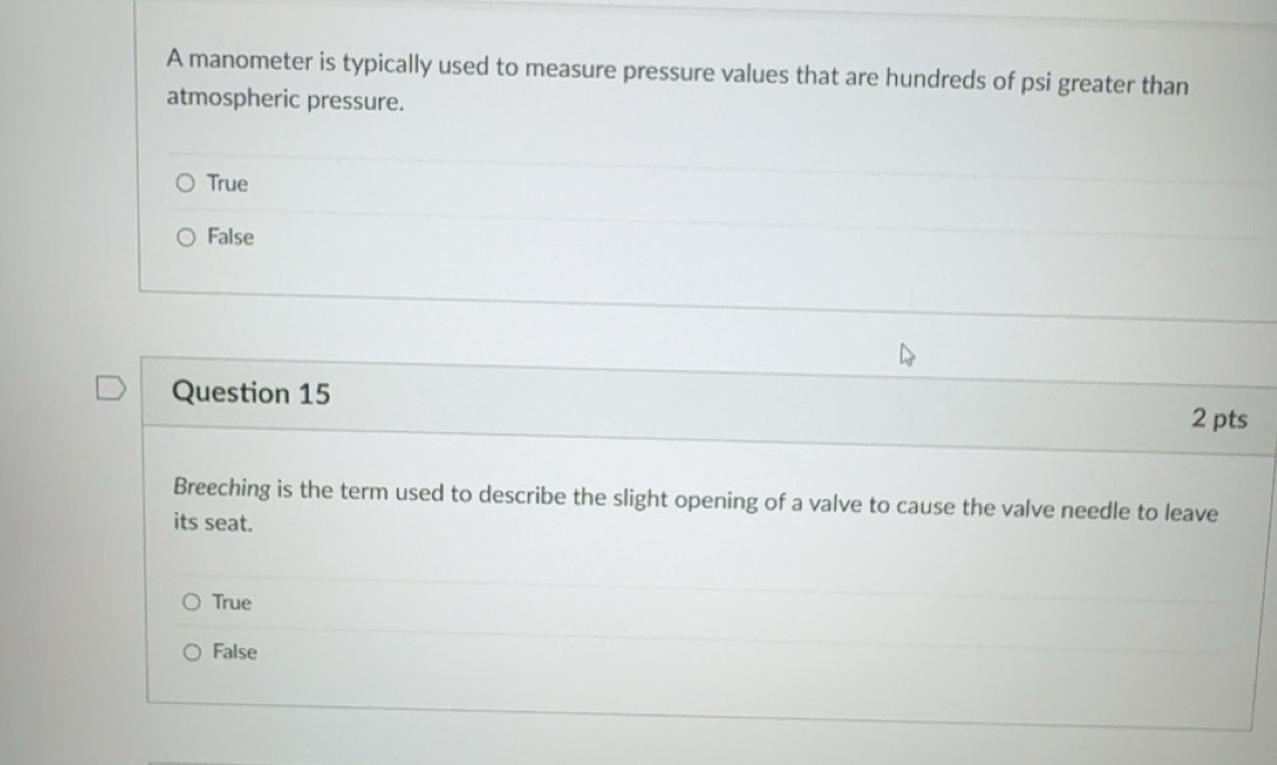 Solved: A manometer is typically used to measure pressure values that ...