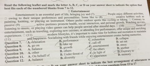 Giải quyết:Read the following leaflet and mark the letter A, B, C, or D ...