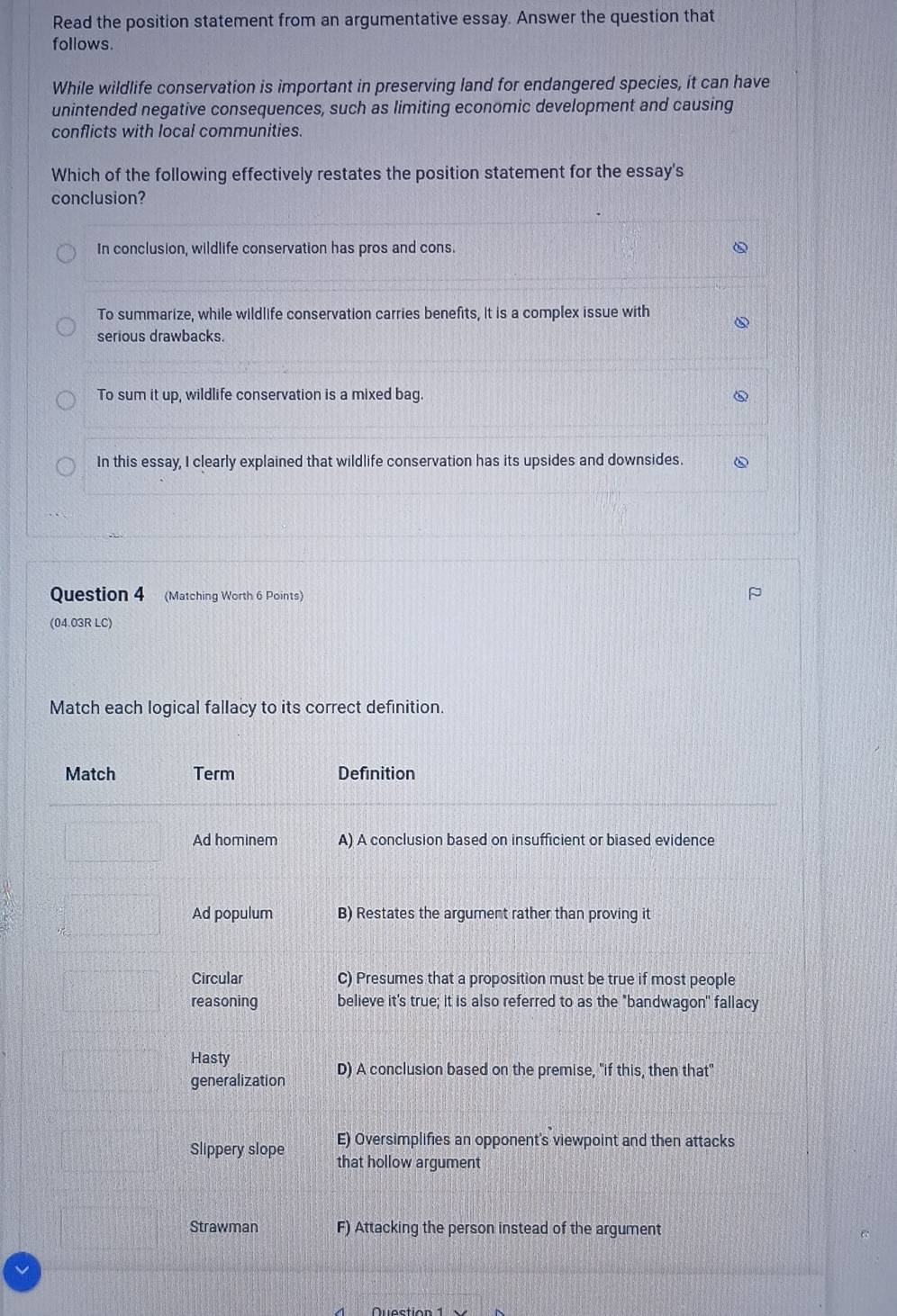 Solved: Read the position statement from an argumentative essay. Answer ...