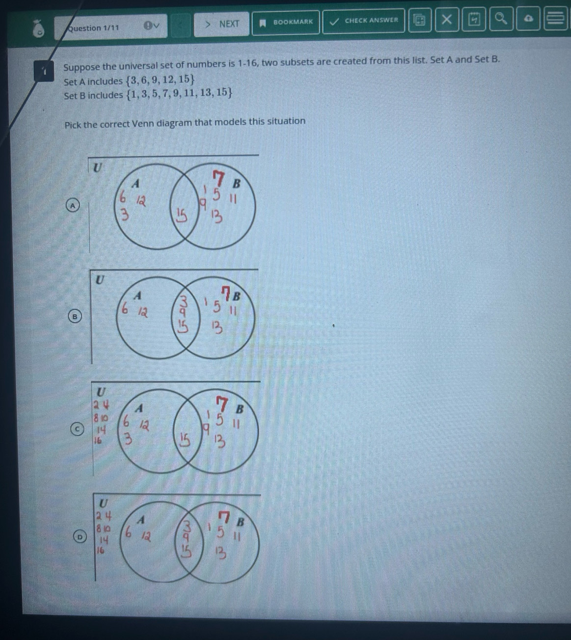 Solved: Question 1/11 NEXT BOOKMARK CHECK ANSWER Suppose the universal ...