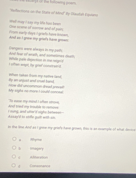 Solved: the excerpt of the following poem. "Reflections on the State of ...