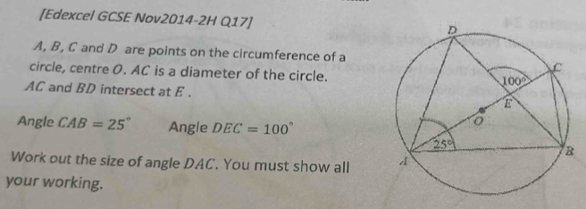 Solved: [Edexcel GCSE Nov2014-2H Q17] A, B, C and D are points on the ...