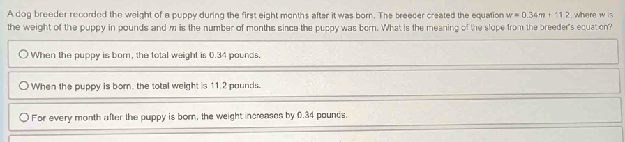 Solved: A dog breeder recorded the weight of a puppy during the first ...