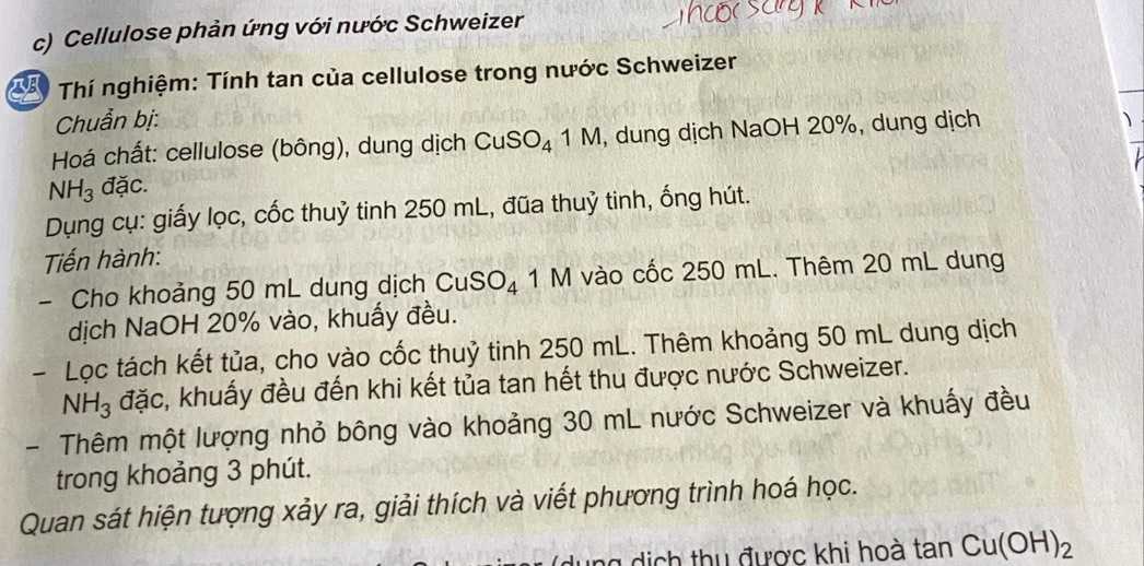 Giải quyết:Cellulose phản ứng với nước Schweizer Thí nghiệm: Tính tan ...