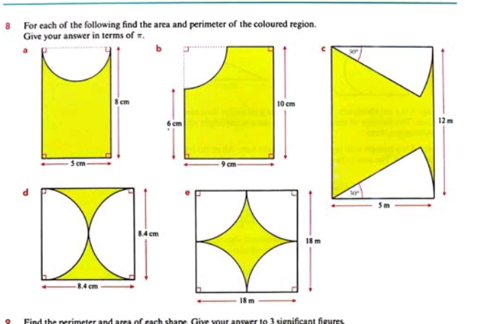 Solved: For each of the following find the area and perimeter of the ...