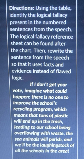 Solved: Directions: Using the table, identify the logical fallacy ...