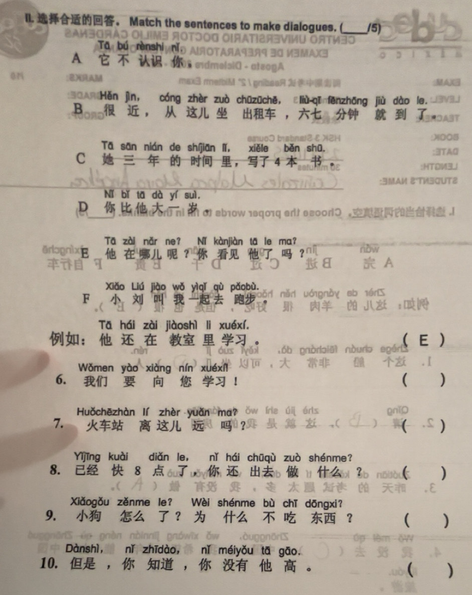 Resuelto:Il. 。 Match the sentences to make dialogues. (_ /5) 2AM3Orao ...