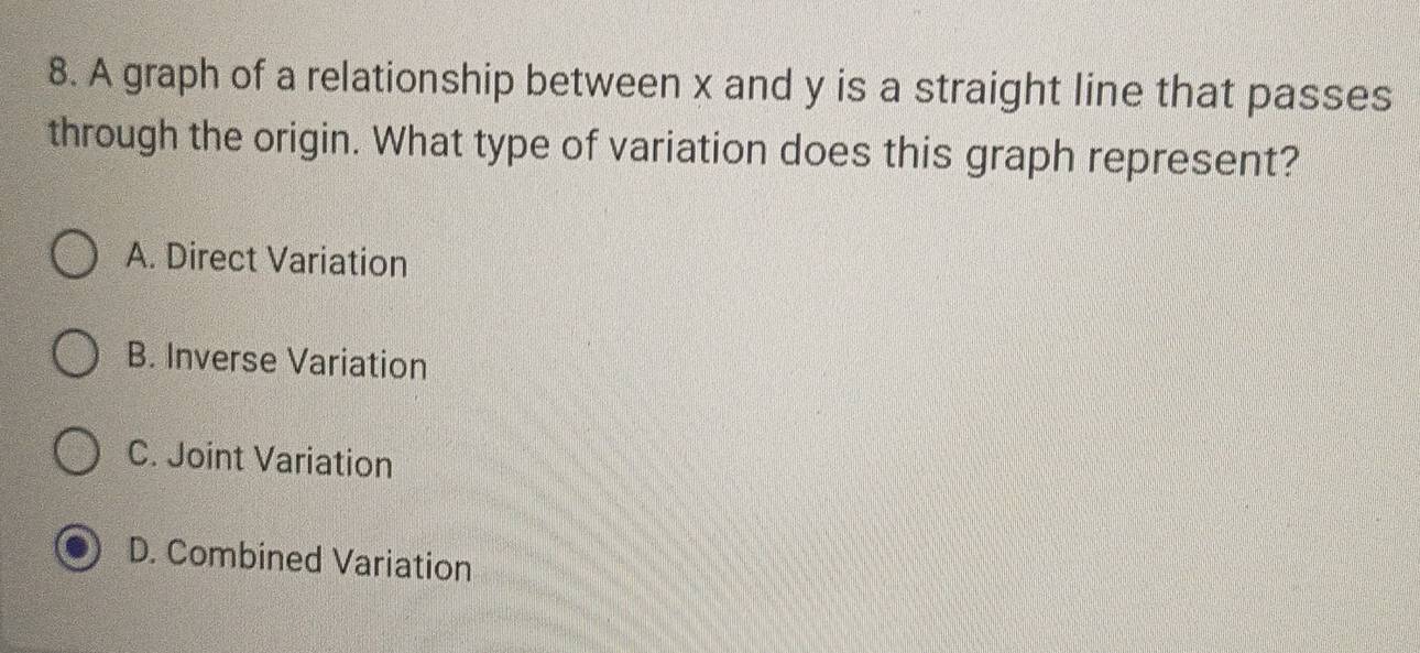 Solved: A graph of a relationship between x and y is a straight line ...