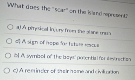 Solved: What does the "scar" on the island represent? a) A physical ...