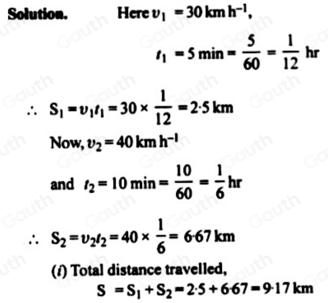 Solved: A car travels at the rate of 30 km^( ) h^(-1) in 5 minutes and ...