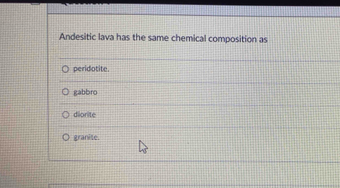 Solved: Andesitic lava has the same chemical composition as peridotite ...