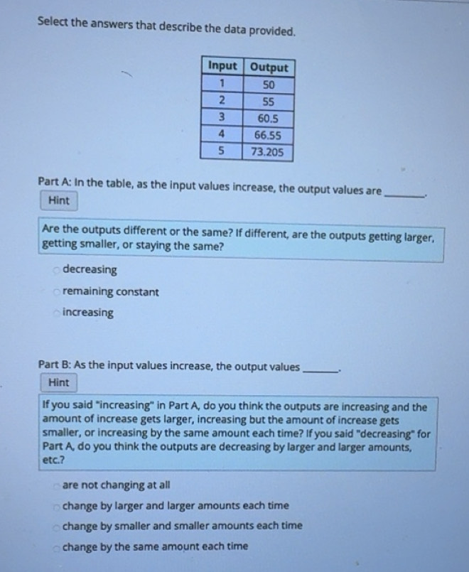 Solved: Select the answers that describe the data provided. Part A: In ...