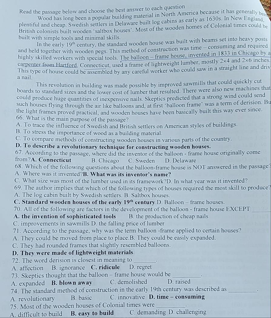 Giải quyết:Read the passage below and choose the best answer to each ...