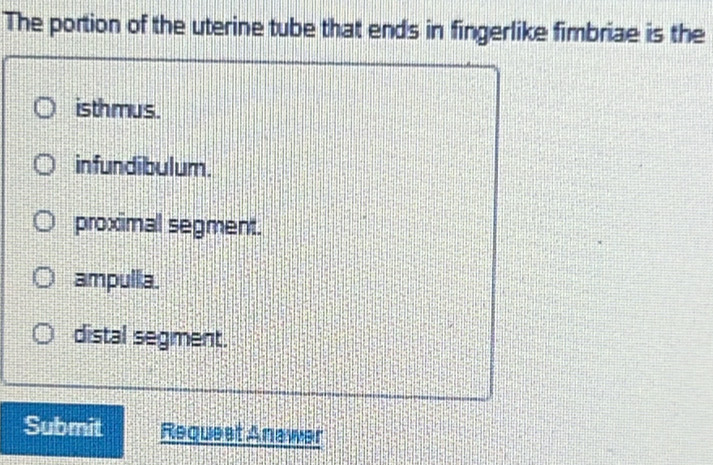 Solved: The portion of the uterine tube that ends in fingerlike ...