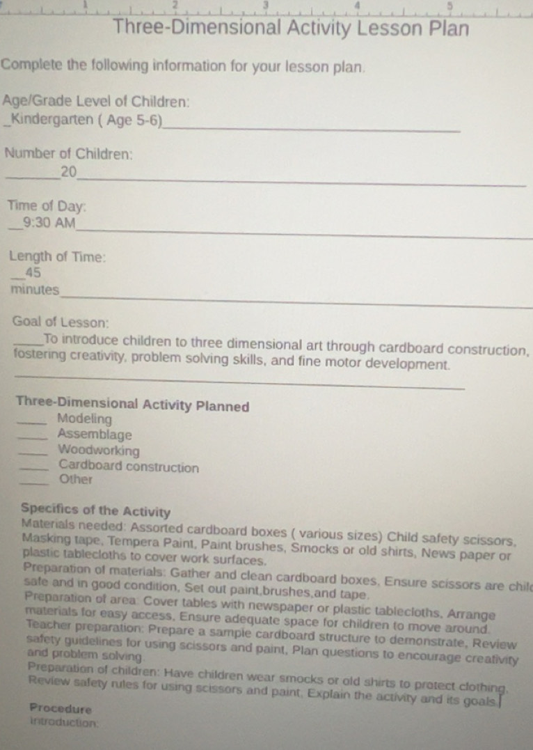 Solved: Three-Dimensional Activity Lesson Plan Complete the following ...