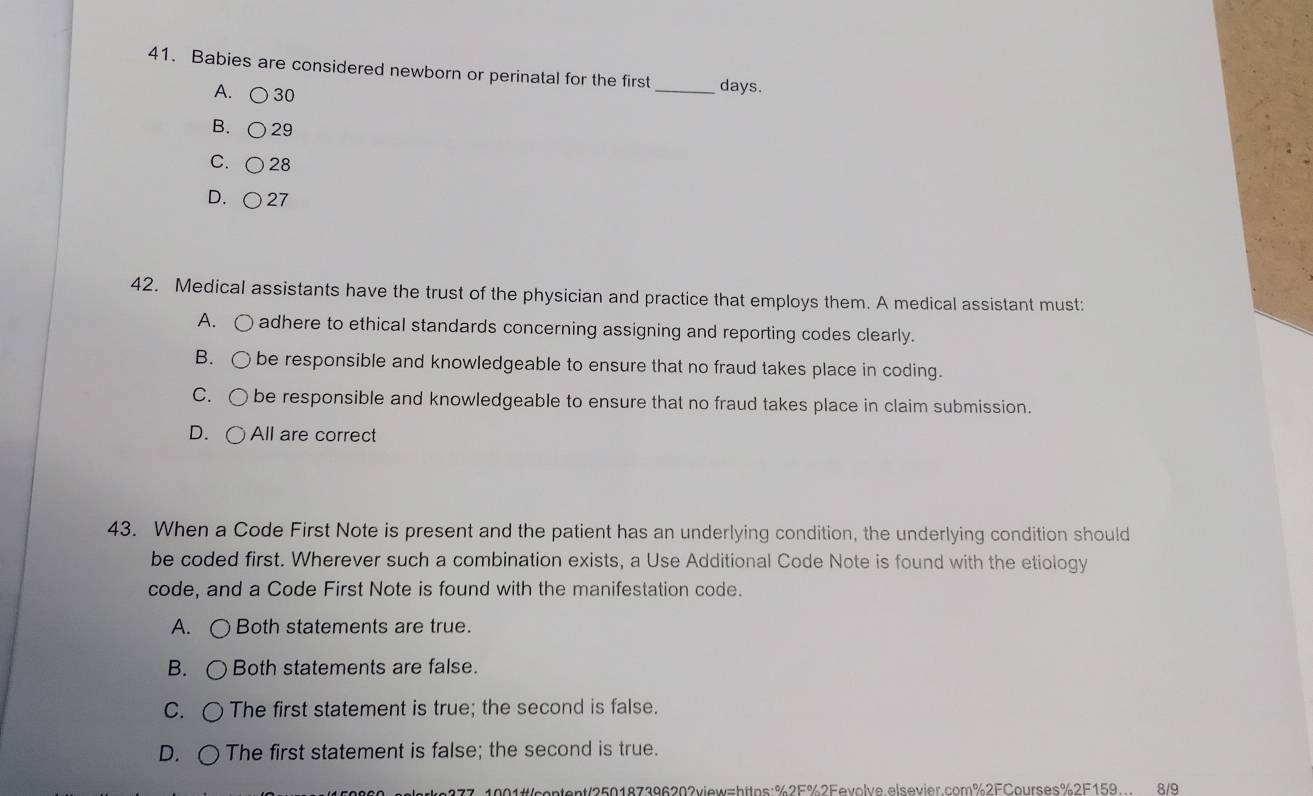 Solved: Babies are considered newborn or perinatal for the first _ days ...