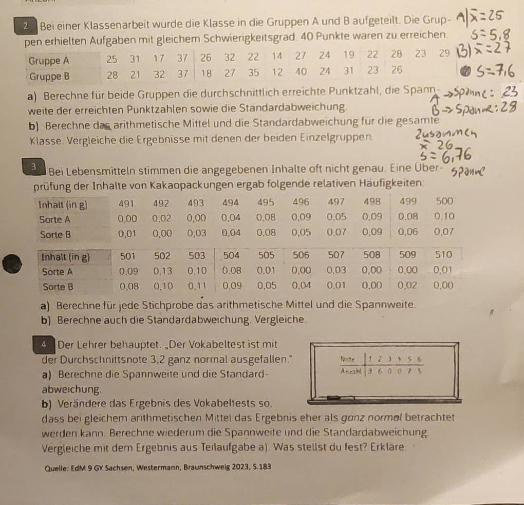 Gelöst:Bei einer Klassenarbeit wurde die Klasse in die Gruppen A und B ...