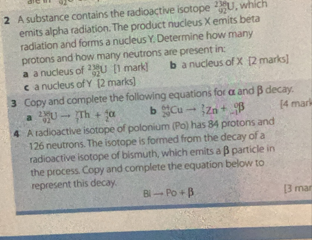 Solved: 9 92 2 A substance contains the radioactive isotope _(92)^(238 ...