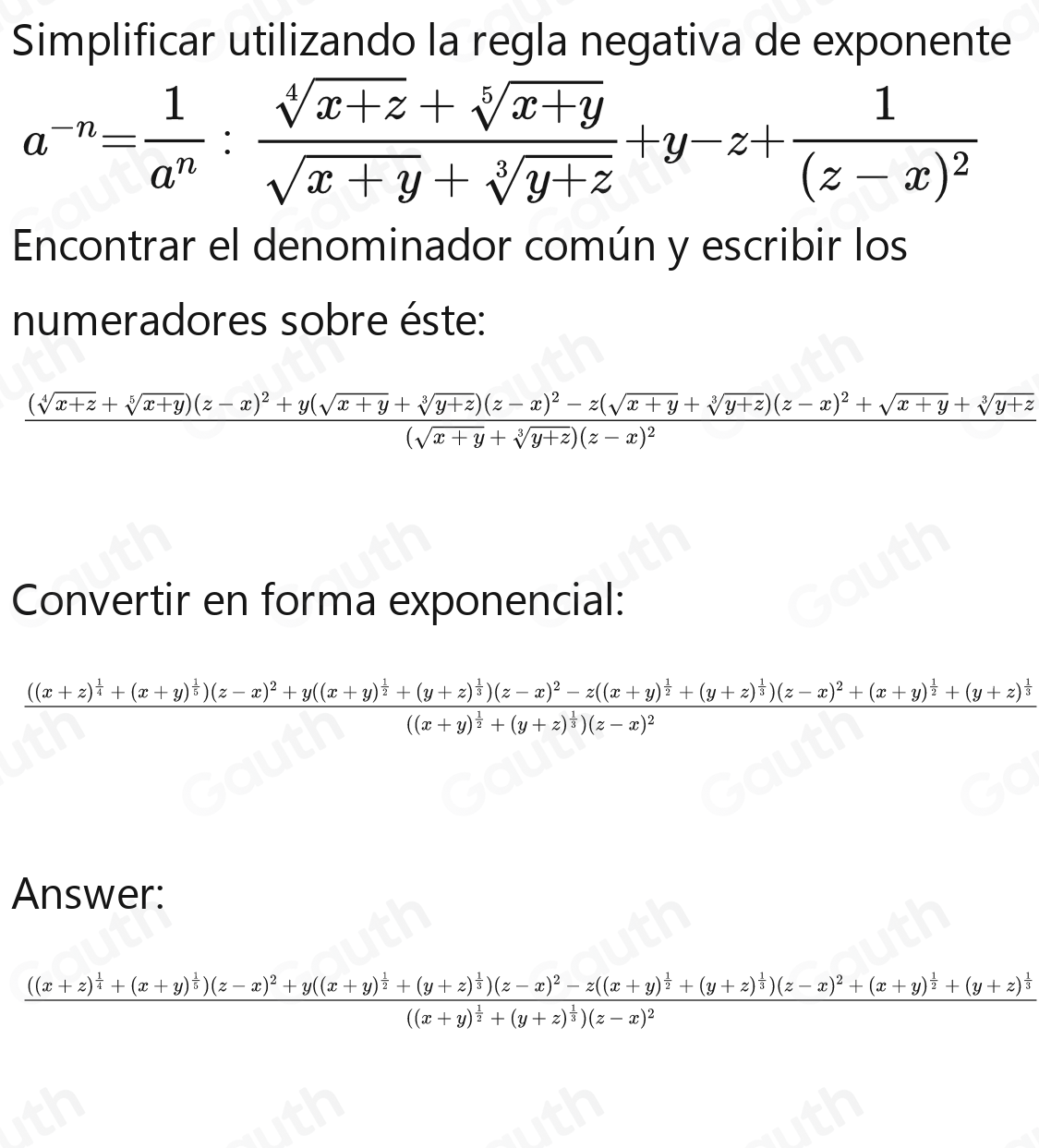 Resuelto:Hallar el valor de : [ (sqrt(x+y)+sqrt[3](y+z))/sqrt[4](x+z ...