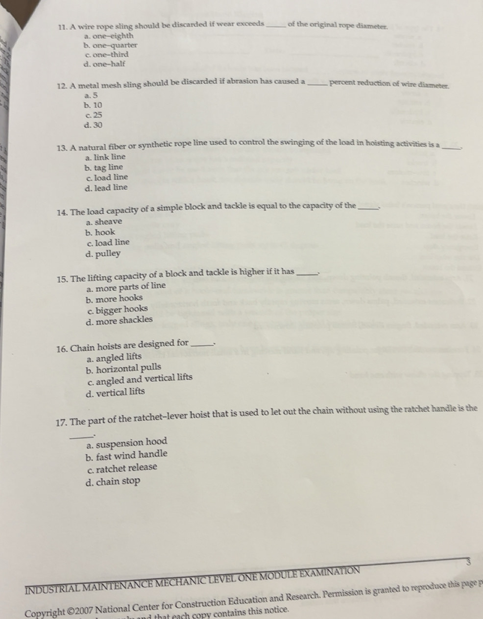 Solved: A wire rope sling should be discarded if wear exceeds _of the ...