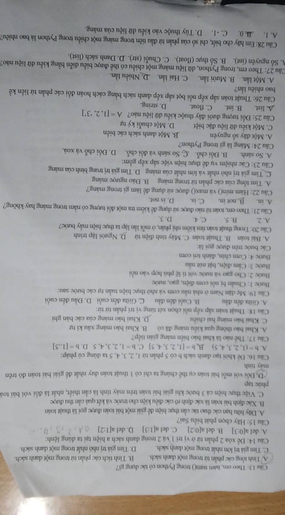 Giải quyết:Theo em, hàm sum() trong Python có tác dụng gì? A Tính tổng ...