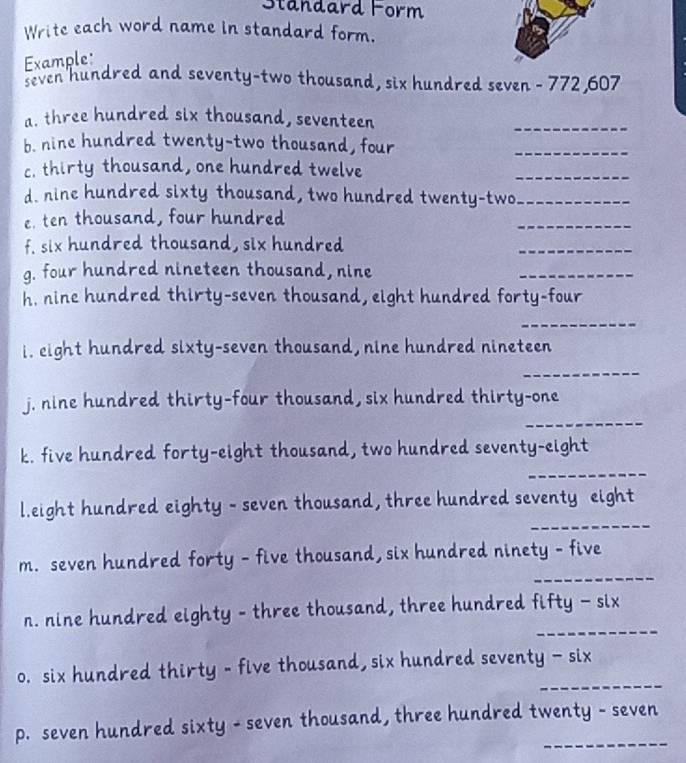 Solved: Standard Form Write each word name in standard form. Example ...