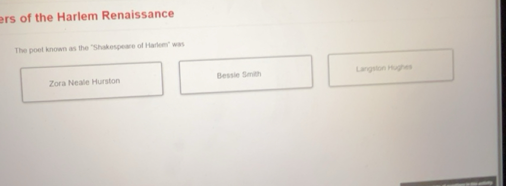 Solved: ers of the Harlem Renaissance The poet known as the ...