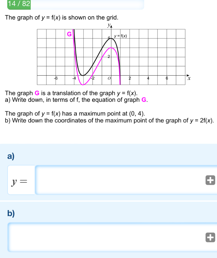 Solved: 14 / 82 The graph of y=f(x) is shown on the grid. The graph G ...