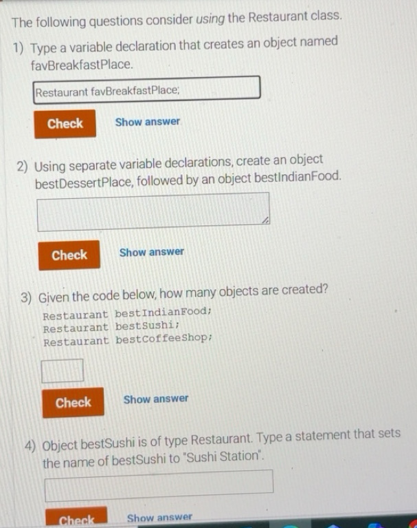 Solved: The following questions consider using the Restaurant class. 1 ...