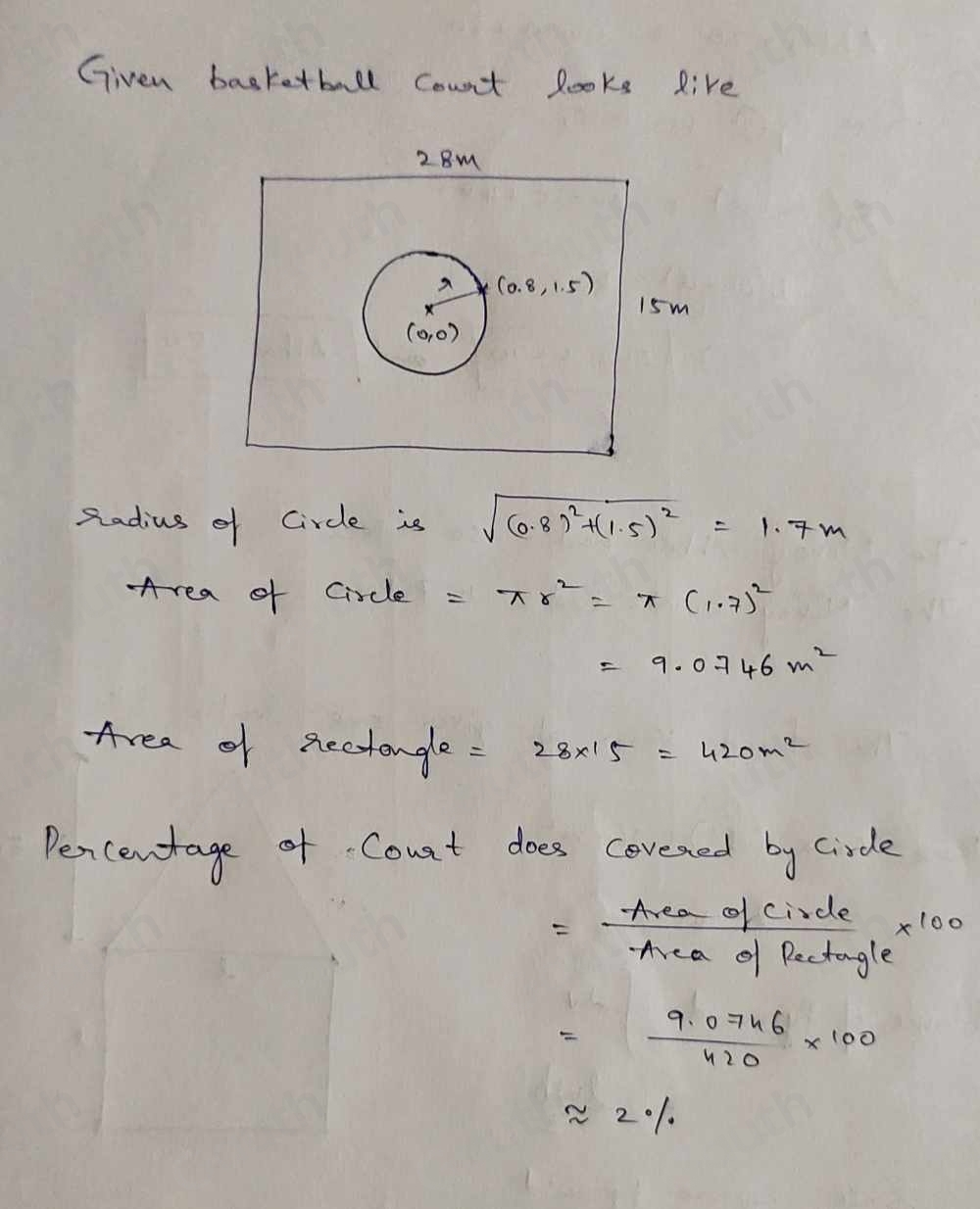 Solved: A basketball court is a rectangle that is 28 m long and 15 m ...