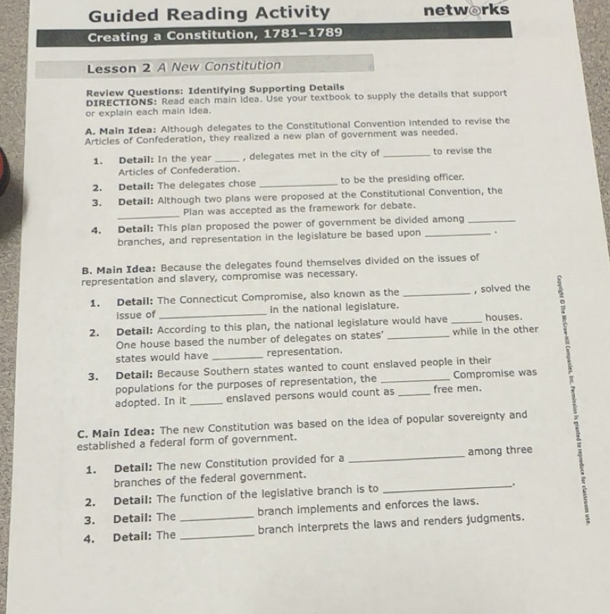 Solved: Guided Reading Activity networks Creating a Constitution, 1781 ...