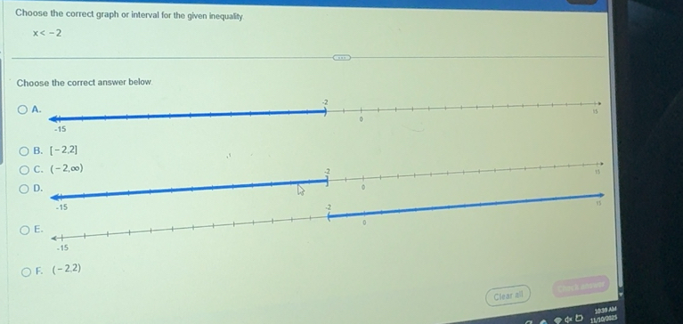 Solved: Choose the correct graph or interval for the given inequality x ...