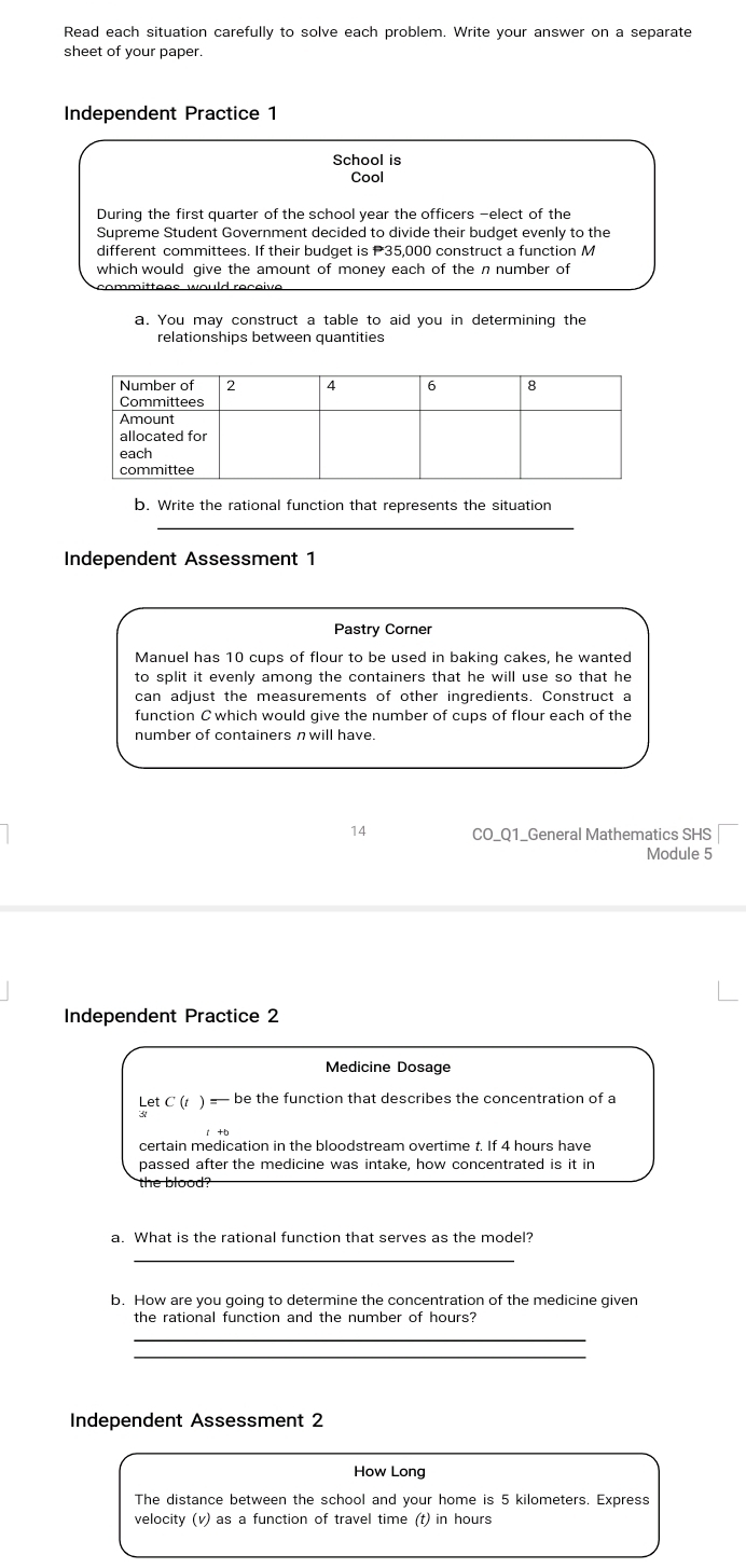 Solved: Read each situation carefully to solve each problem. Write your ...