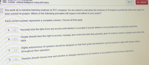 Solved: === COURSE - Artifcial intelligence Coding with Python Q 27 MY ...