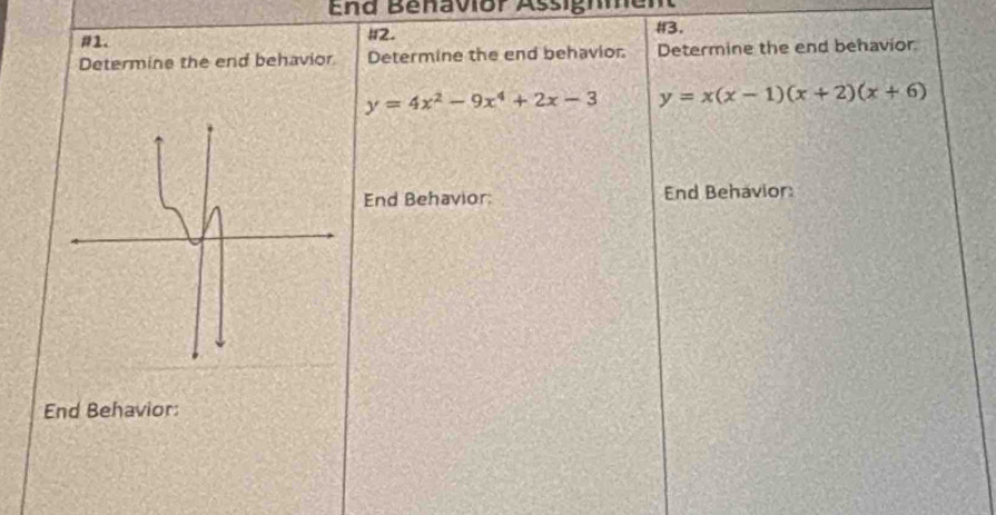 Solved: End Benavior Assignmen #1. #2. #3. Determine the end behavior ...