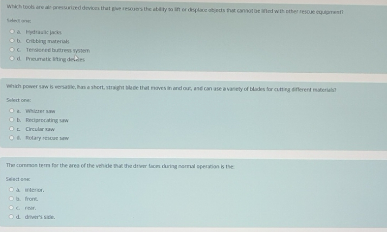 Solved: Which tools are air-pressurized devices that give rescuers the ...