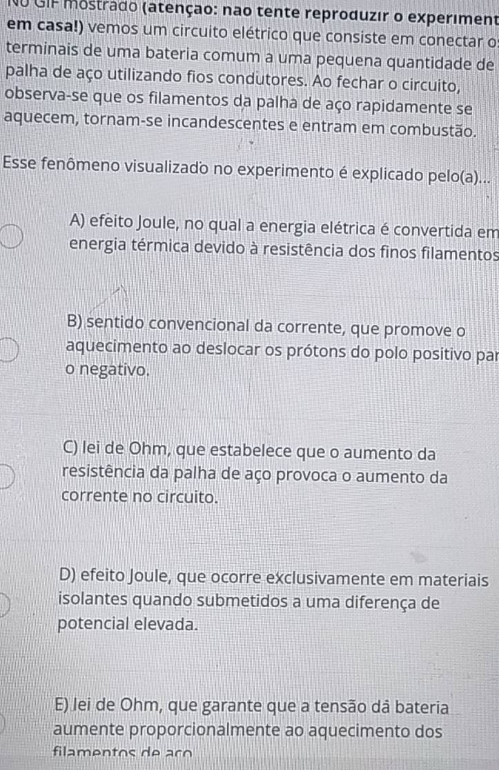 Solved: GIF mostrado (atenção: não tente reproduzir o experiment em ...