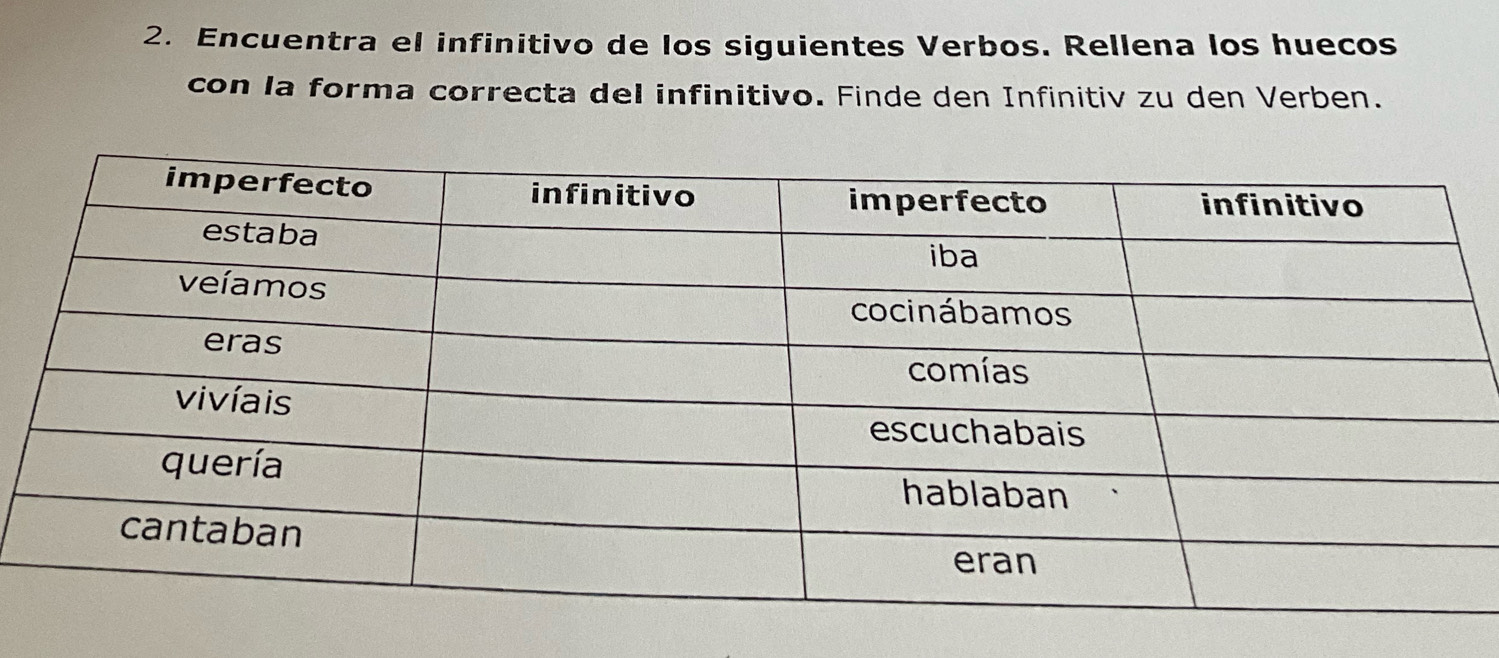 Gelöst:Encuentra el infinitivo de los siguientes Verbos. Rellena los ...