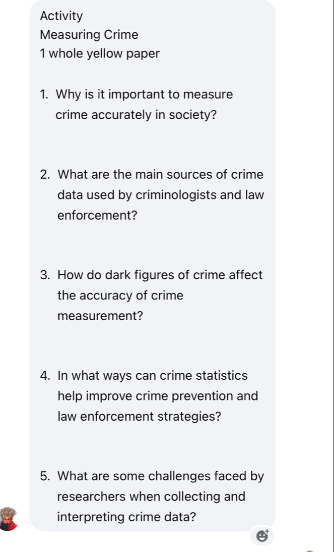 Solved: Activity Measuring Crime 1 whole yellow paper 1. Why is it ...
