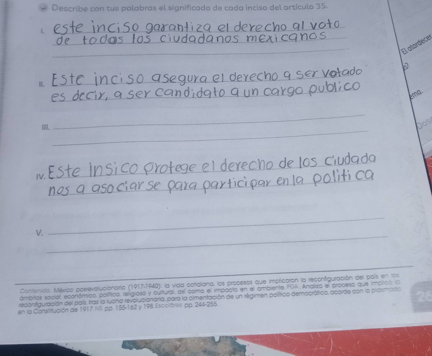 Resuelto:Describe con tus palabras el significado de cada inciso del ...