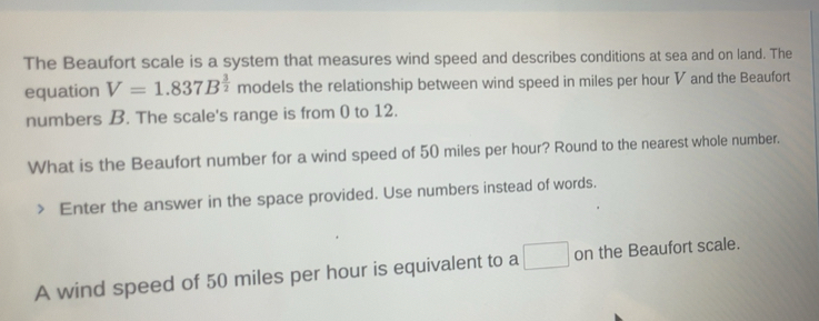 Gelöst:The Beaufort scale is a system that measures wind speed and ...