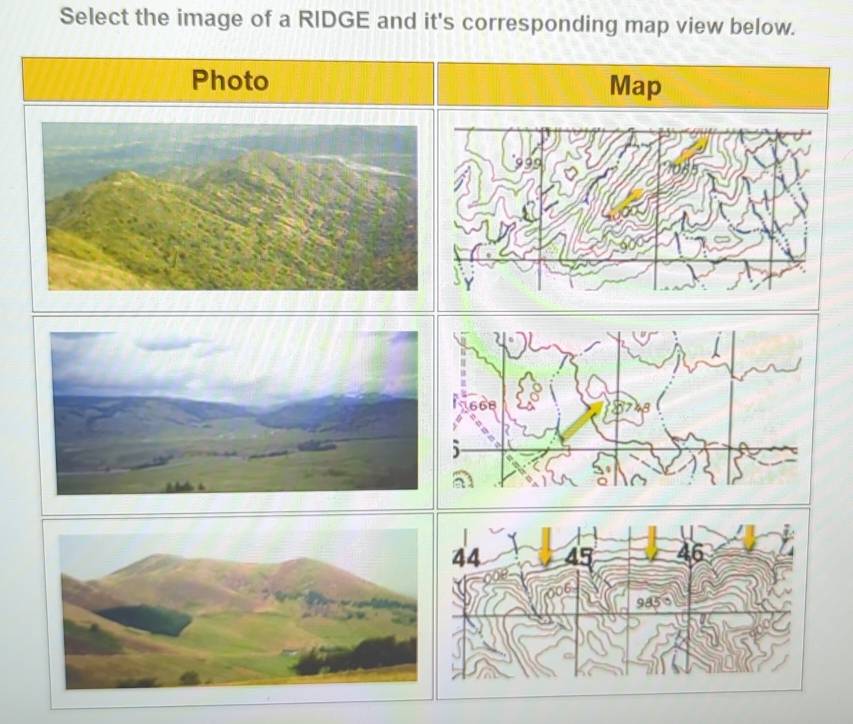 Solved: Select the image of a RIDGE and it's corresponding map view ...