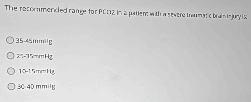 Solved: The recommended range for PCO2 in a patient with a severe ...