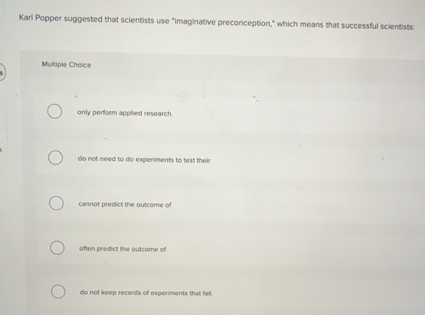 Solved: Karl Popper suggested that scientists use "imaginative ...